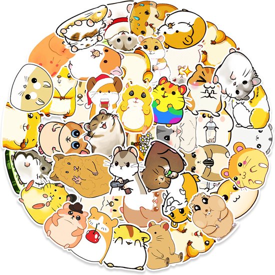 Vrolijke Hamster Stickers | 50 stuks | Stickermix voor laptop, muur ...