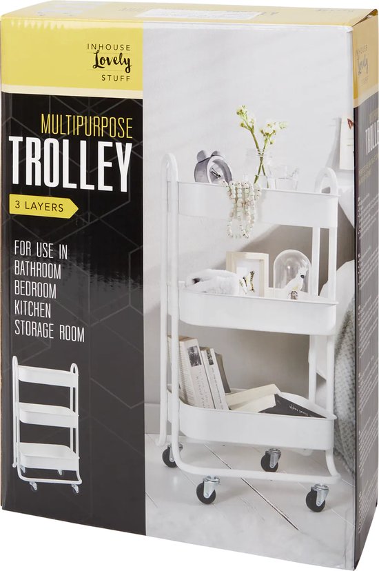 Multifunctionele trolley - Wit - kast op wieltjes – kar op wielen – 3 ...