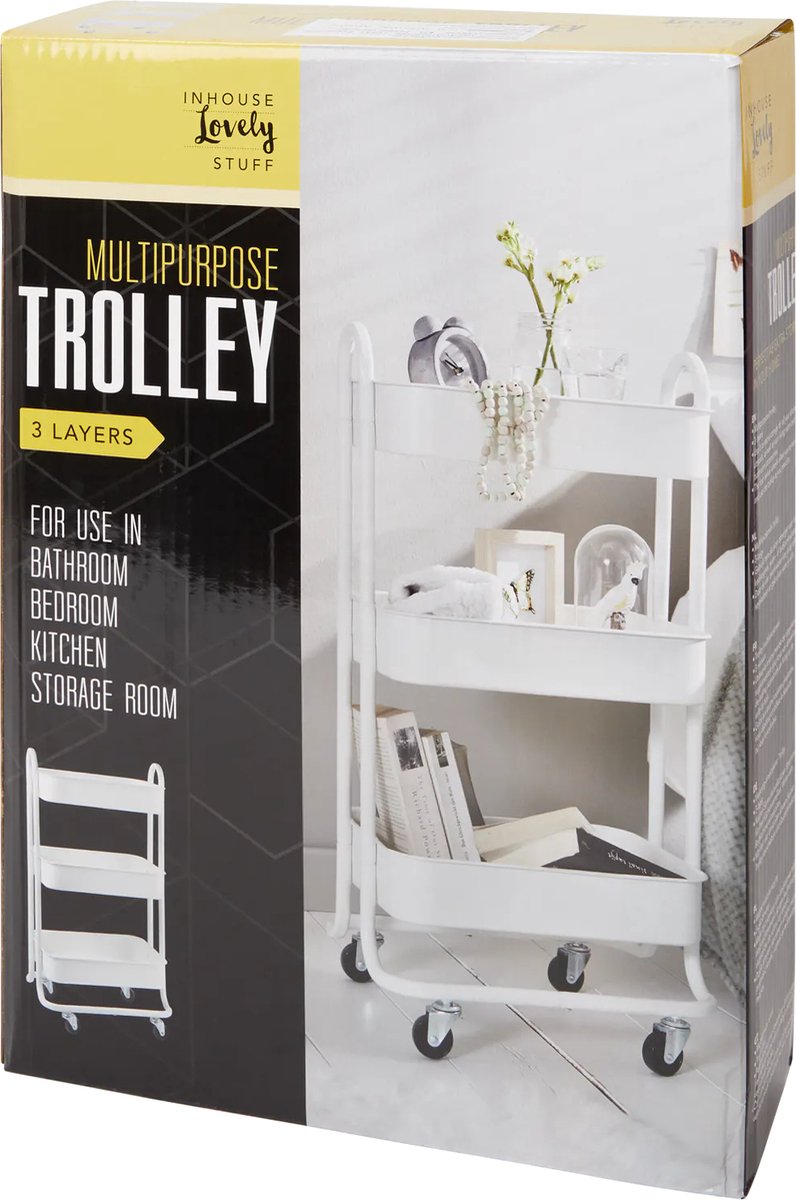 Multifunctionele trolley - Wit - kast op wieltjes – kar op wielen – 3 ...