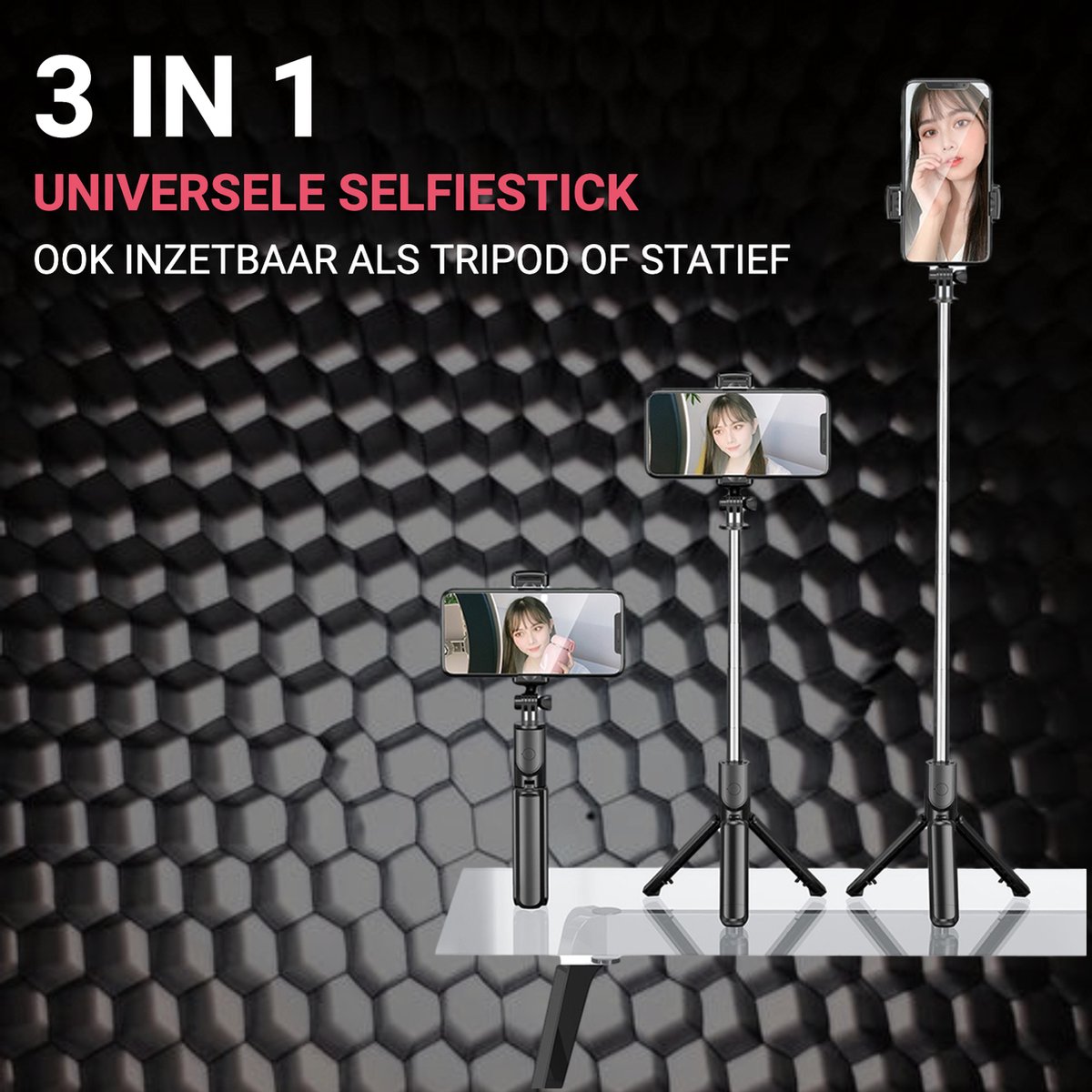 Bluetooth Selfie Stick 3-in-1 - Tik Tok - Selfiestick Universeel ...