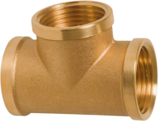 Messing T-stuk 90° | 3x binnendraad | 2 | bol
