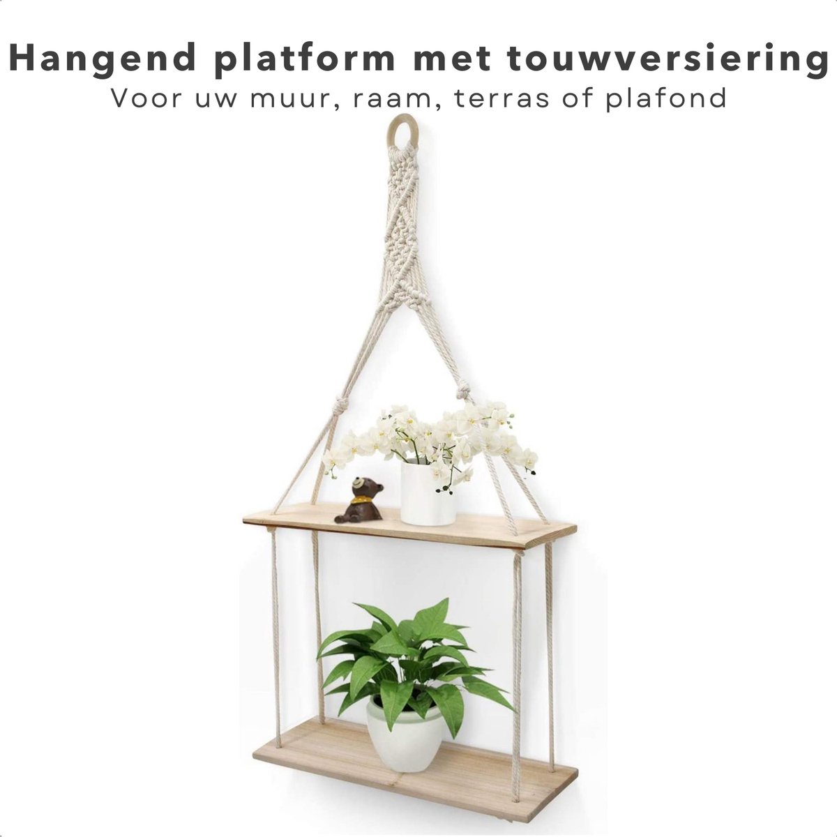 Cheqo® Luxe Plantenhanger - Wanddecoratie - Wandhanger - 2 Plateaus ...