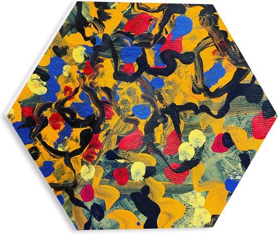 PVC Schuimplaat Hexagon - Bevlekt Patroon van Gele, Rode en Blauwe ...