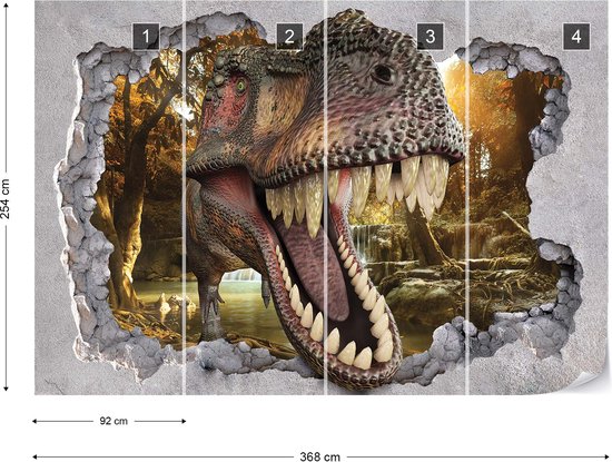 Fotobehang - Vlies Behang - Dinosaurus uit de Muur - 3D - Dino - 368 x ...