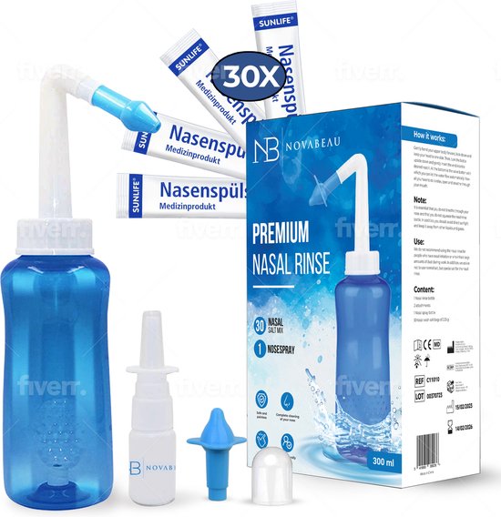Novabeau Neusdouche met 30 Extra Zoutzakjes en Neusspray - Neusspoeler ...