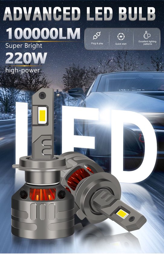 H7 Led Canbus 220W 100000lm Koplampen Led 6000K 5570 Csp Led Turbo 12V ...