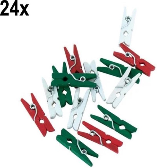 24x Mini Houten Knijpers Rood/Wit/Groen | bol.com