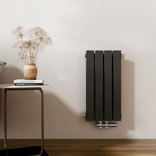 Kleine verticale design radiator 600x300 mm zwart plat paneel met ...