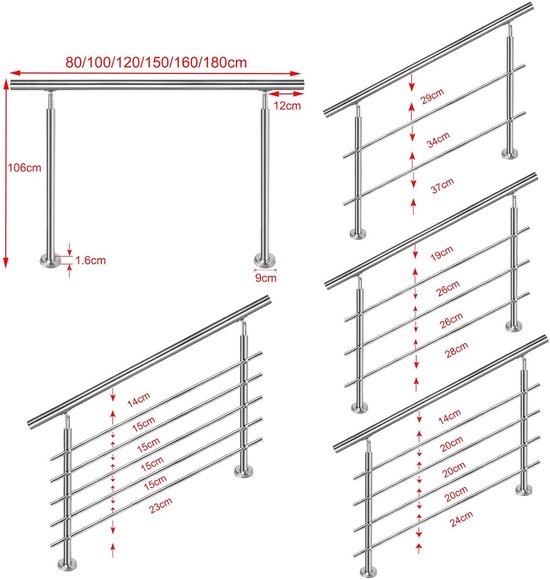 RVS Trapleuning 80 cm met 3 Steunen - Wandmontage Inclusief ...