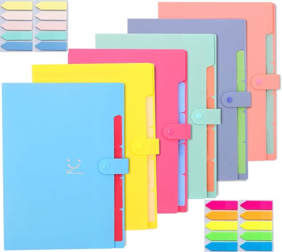 Pack van 6 A4 Document Folders - Organiser met 5 Compartimenten ...