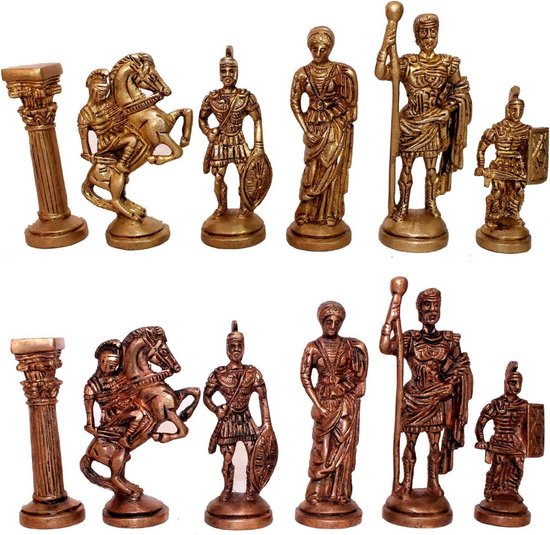 Handgemaakte massief messing schaakstukken 8,9 cm - Romeins design ...