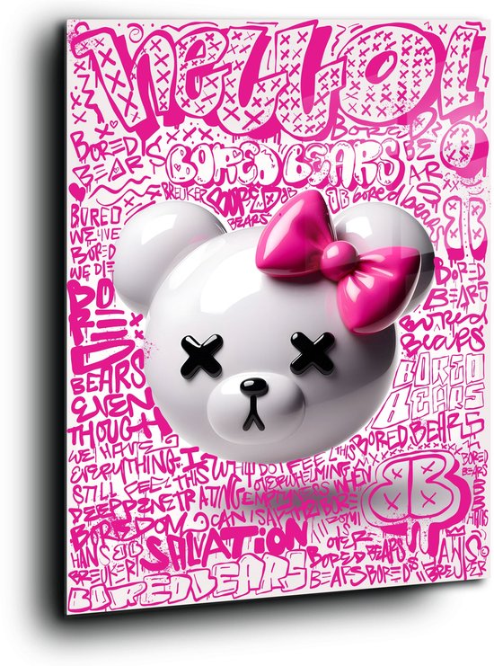 Hello Pink. Bored Bear graff. - Meerdere kleuren - Plexiglas 60 x 80 cm ...