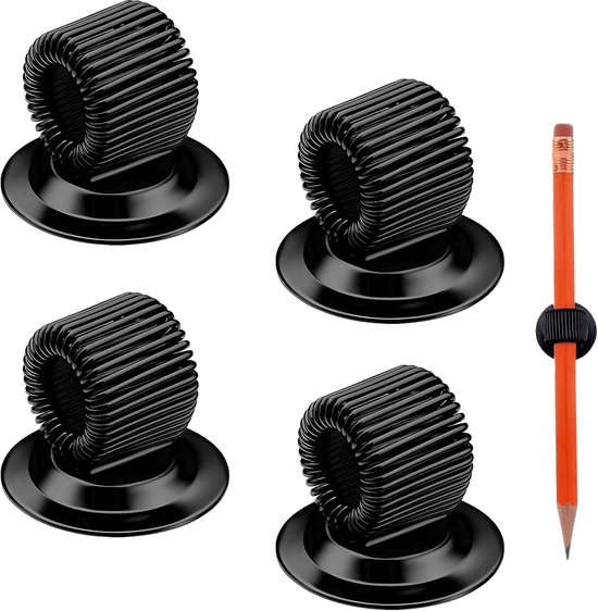 Pack of 4 Pen Holders - Spring Loop - Zwart Zelfklevend - Verstelbare ...
