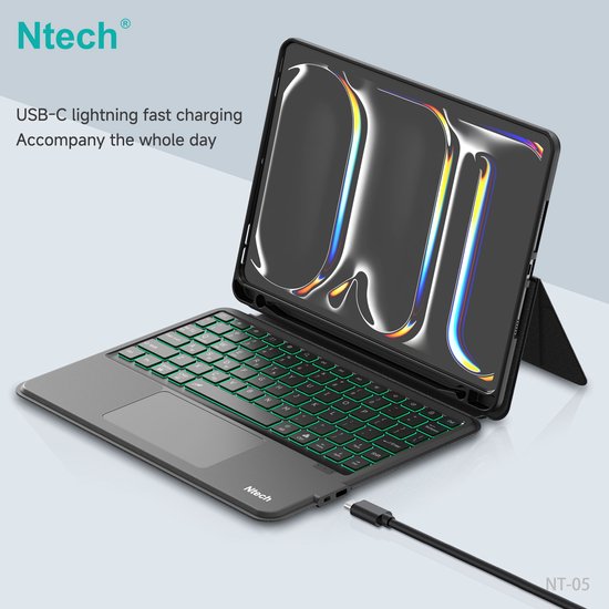 Ntech - Toetsenbord Geschikt voor iPad 9/8/7 10.2 inch hoes Zwart (9e ...