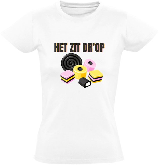 Het Zit D'rop Dames Shirt - Drop - Snoep - Wit - T-shirt | bol