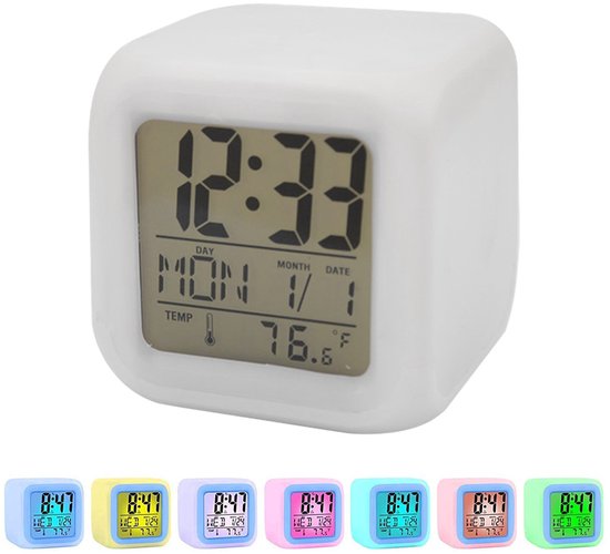 LED Digitale Wekker - 8 X 8 X 8 Cm - 7 Verschillende - Wekker Voor ...