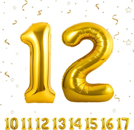 Gouden Cijferballon 12 - Foliemateriaal voor 12e Verjaardag Decoratie | bol