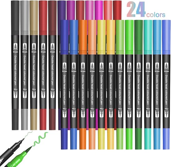 Dubbele tip borstel pennen set - 24 kleuren vilt tip pennen voor ...