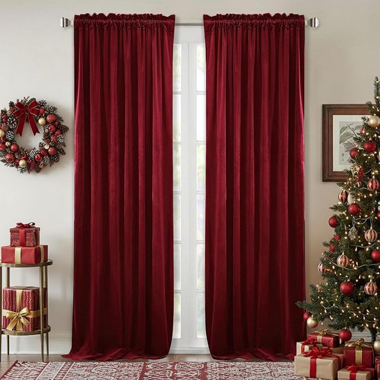 Luxe Rode Velvet Verduisterende Gordijnen 140x245 cm - 2 Panelen ...