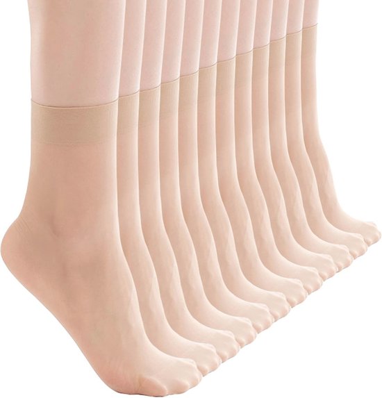 Nylon pop sokken voor vrouwen - 12 paar, Enkelhoog, Naakt, Versterkte ...