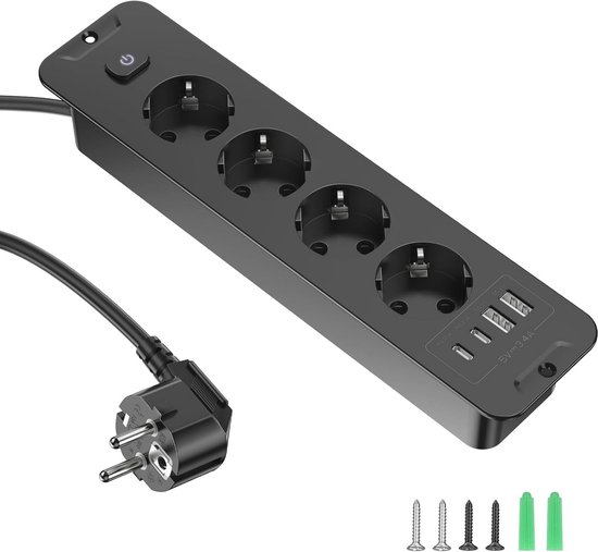 Inbouwstopcontact met USB en Type-C aansluitingen - 4-voudig ...