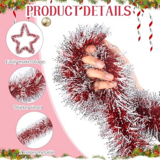 Kerstslinger 10 m – Rood metallic – Glinsterend – Dikke winterdecoratie ...