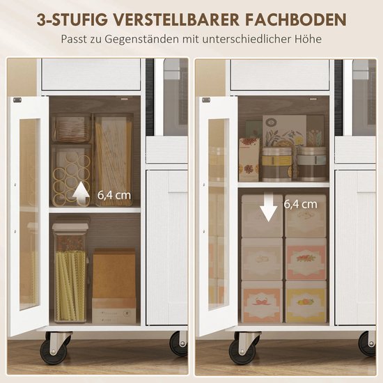 TRUUSK Mobiele Keukenkast Op Wielen - Met Planken, Lades en Verstelbaar ...