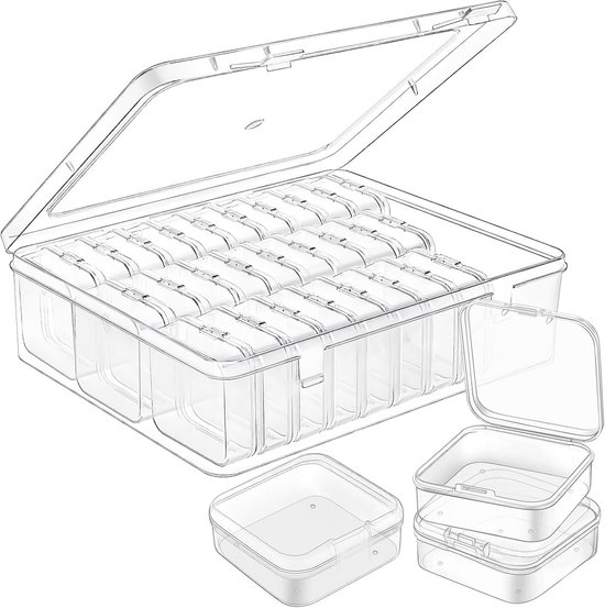 Mini-opbergdozen set van 30 stuks - Transparante kunststof doosjes met ...
