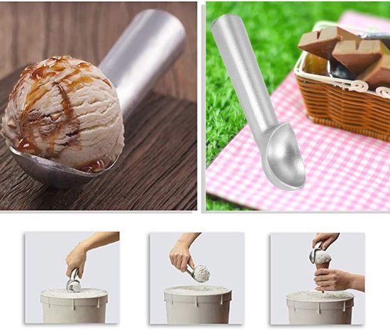 Ergonomische RVS IJslepel voor IJs, Koekjesdeeg en Yogurt | bol