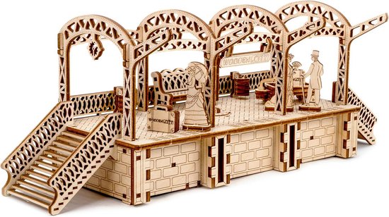 Mechanische 3D Houten Puzzel Model Treinstation met Bewegende ...