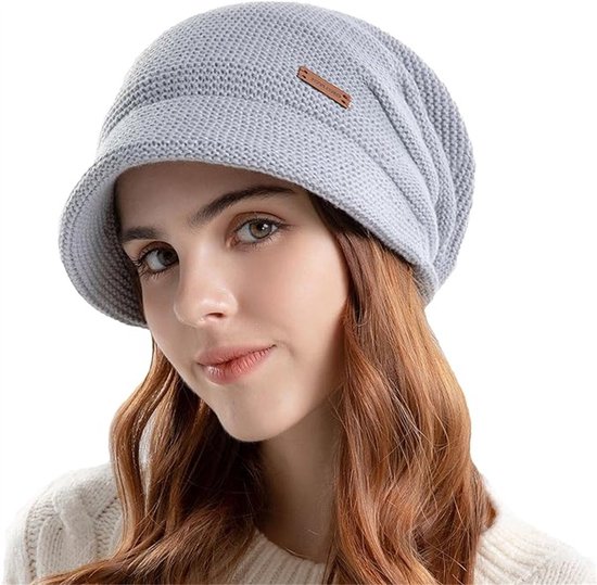 Wintermuts Voor Dames - Fleecevoering - Warme Gebreide Slouch Muts ...