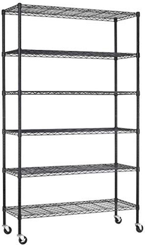 6-Tier Wheeled Metal Shelving Unit - Heavy Duty Adjustable Storage Rack ...