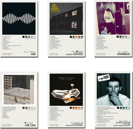 Set van 6 Arctische Apen Muziek Album Cover Canvas Posters - 20x30 cm ...