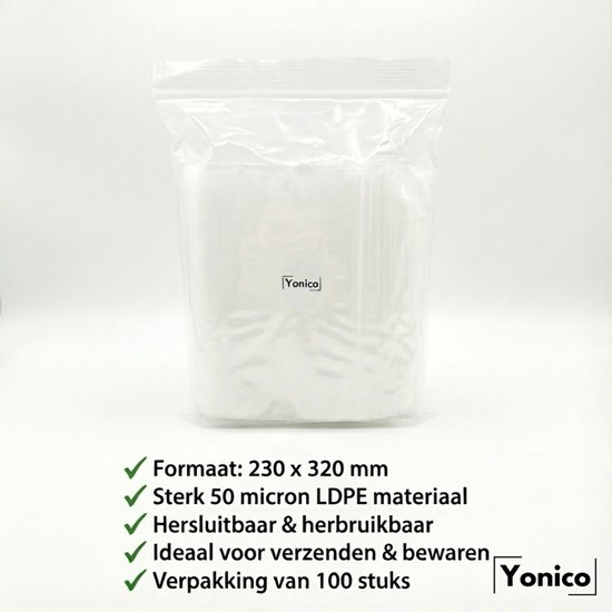 Yonico - Gripzakken – Hersluitbare Verpakkingszakjes – 230 x 320 mm ...