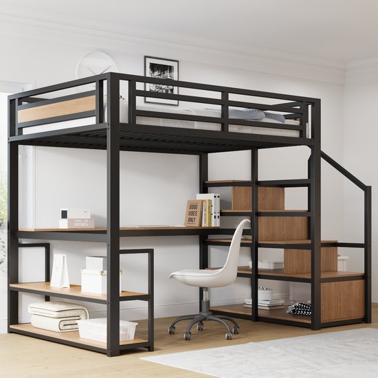 Sweiko Hoogslaper - 140×200 cm - Metalen frame - Met opbergplank ...