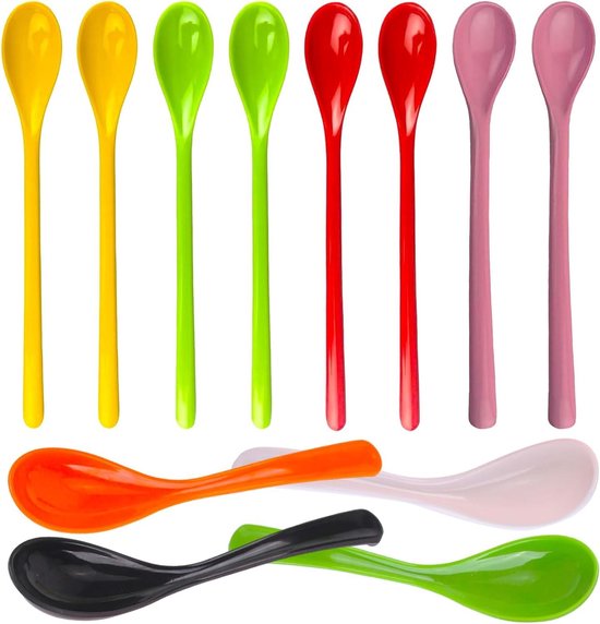 Ronte - 12-delig plastic lang lepels set voor eieren, jam, soep, ijs ...