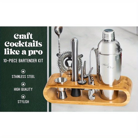 Mixology Bartender Kit: 10-delige Bar Tool Set met Mahonie Standaard ...