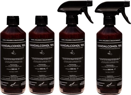Handalcohol spray 70% - 2 x 500 ml met spraykop + 2 x 500 ml met dop | bol