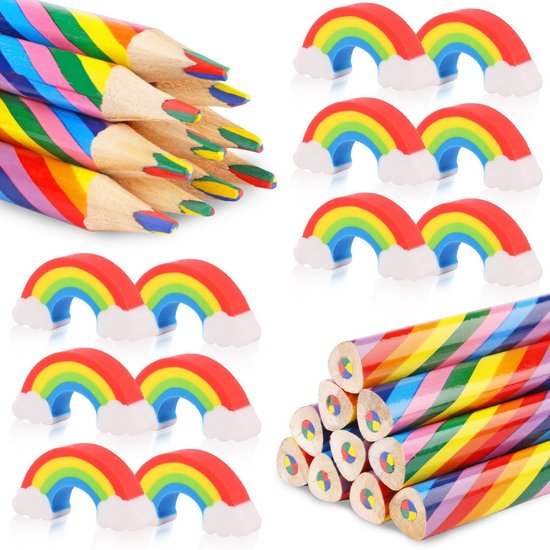 24 Regenboogkleurpotloden en Gummen - Creatief Tekenen, Schilderen en ...