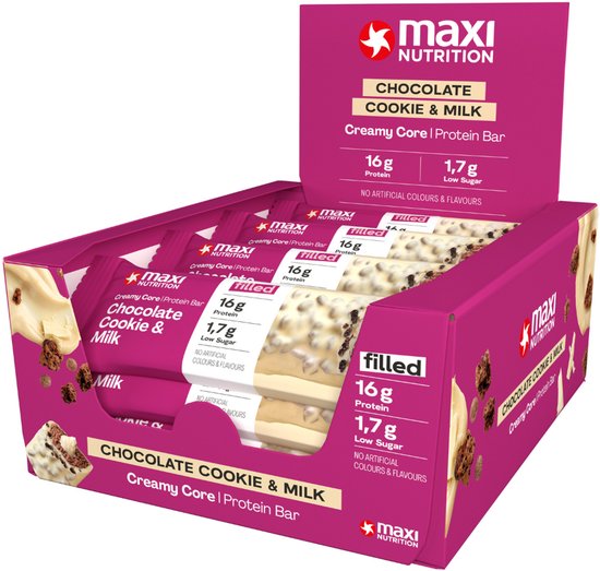 12x Maxi Nutrition Creamy Core Protein Bar Chocolate Cookie & Milk (45 ...
