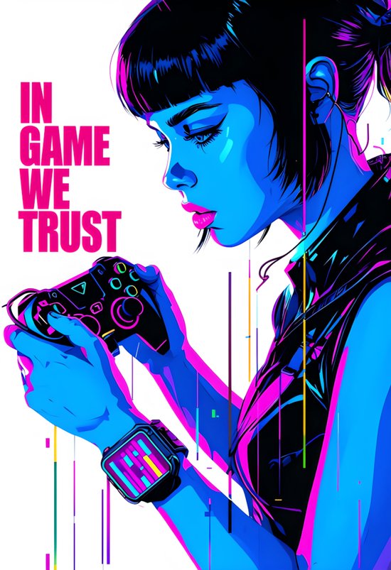 Cyberpunk Gamer Girl Poster - A4 Neon Gaming-muurkunst - Streamer deco ...