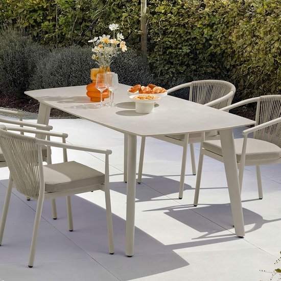 Robuuste tuintafel met stenen blad 180x90 cm Crèmewit Aluminium ...