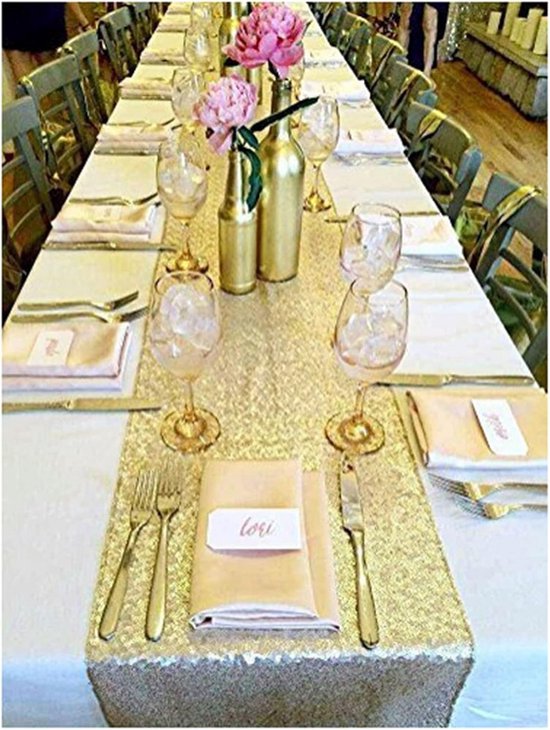 Glanzende Pailletten Tafelloper Goud - Luxe Decoratie voor Feest en ...