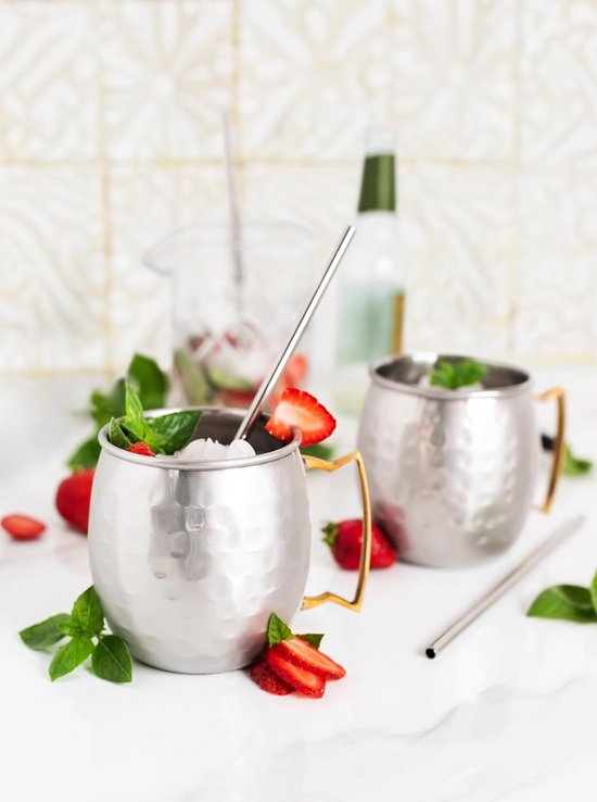 Moscow Mule Mokken RVS Set van 4 - Inclusief 4 Herbruikbare Rietjes ...