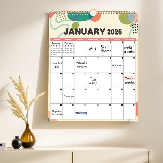 Kalender 2026 - Ophangbaar 12 Maanden - Kalender - Met wire-o-binding ...