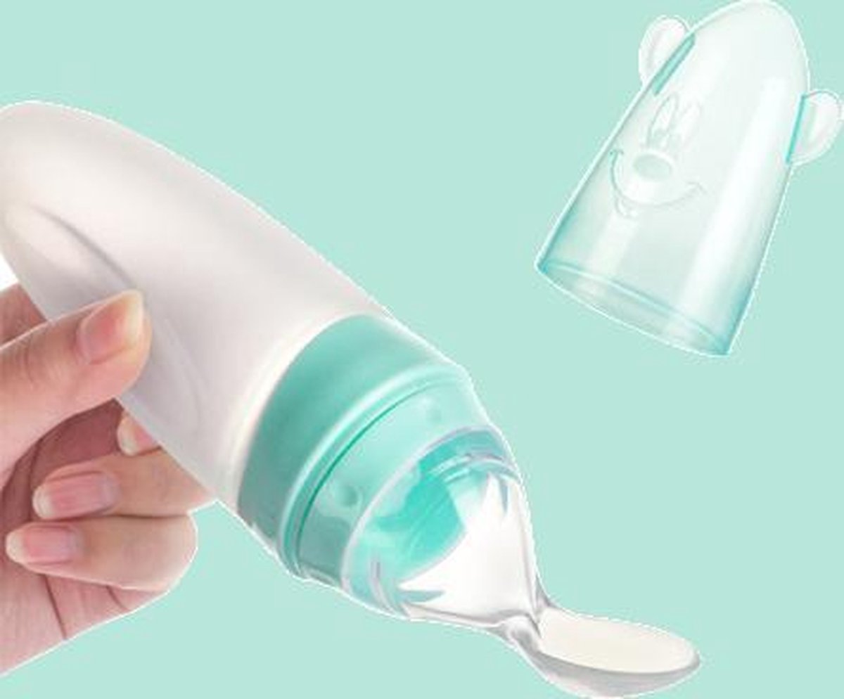 Baby Knijpfles 90ml met Siliconen Lepel Groen - Papfles - BPA Vrij | bol.com
