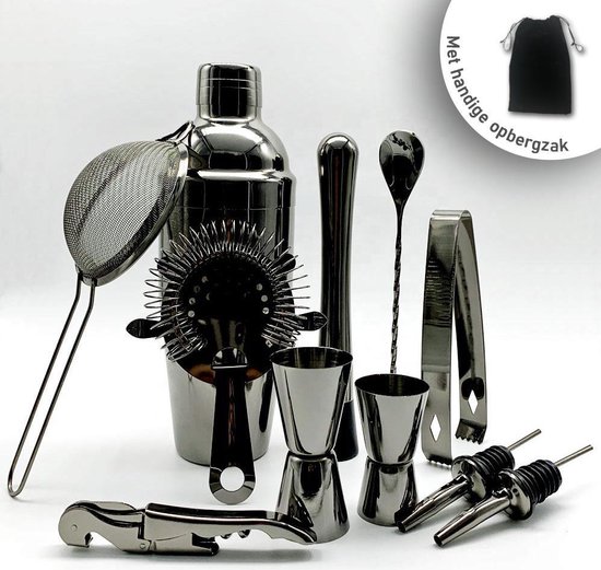 Professional Black Metal Cocktail Set - Met Gratis Opbergzak – Luxe ...