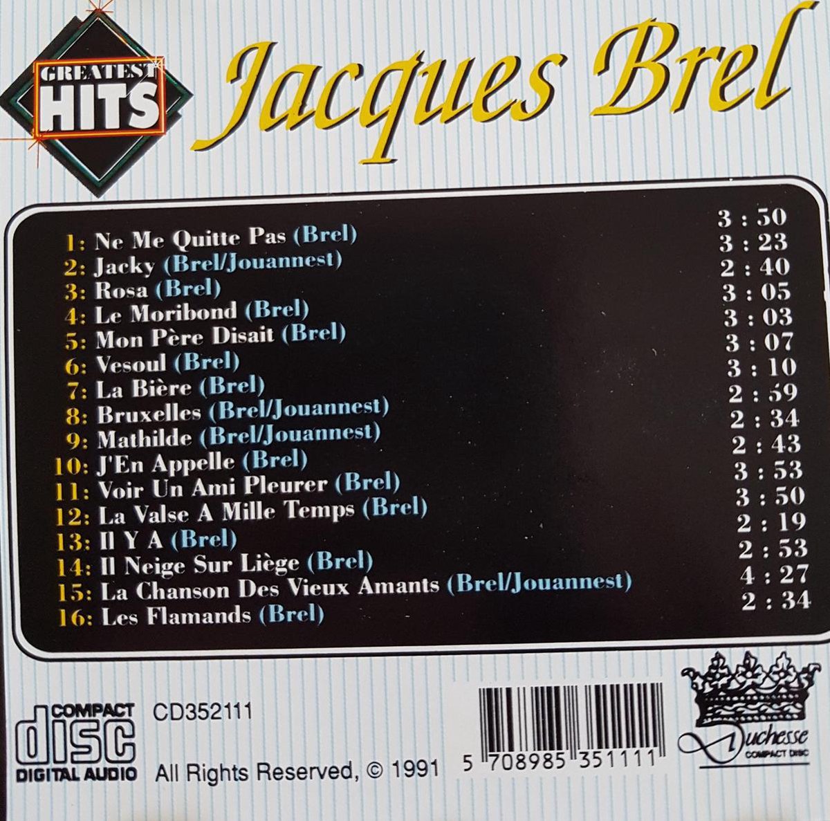 Jacques Brel - Greatest Hits, Jacques Brel | CD (album) | Muziek | bol.com