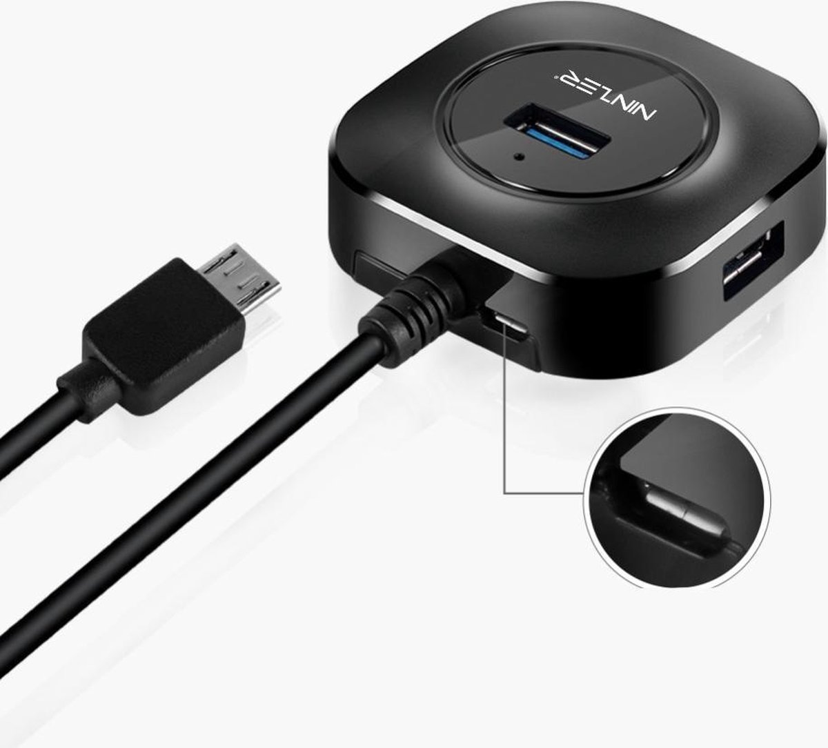 Ninzer USB 3.0 mini HUB met 4 USB aansluitingen - Zwart | bol.com