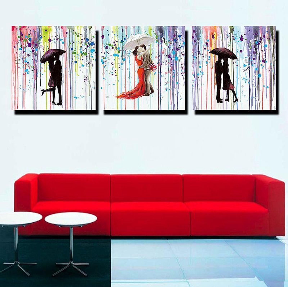 Allernieuwste 3 Luik Set Canvas Schilderij Liefde Onder de Paraplu in de Regen... | bol.com